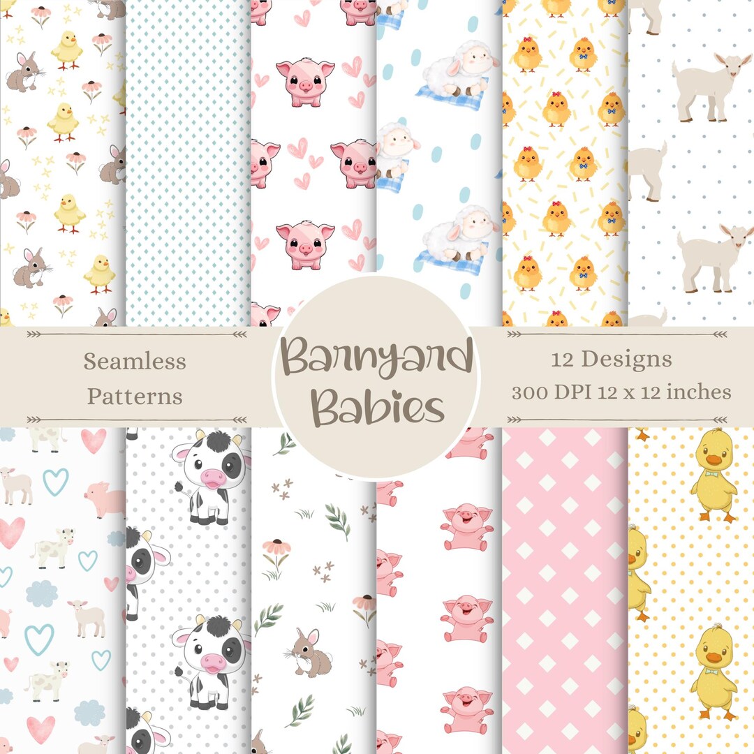 Barnyard Babies Digital Patterns | Farm Animal Seamless Paper ...