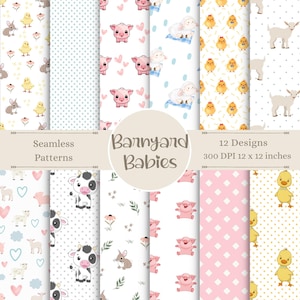 Barnyard Babies Digital Patterns | Farm Animal Seamless Paper ...