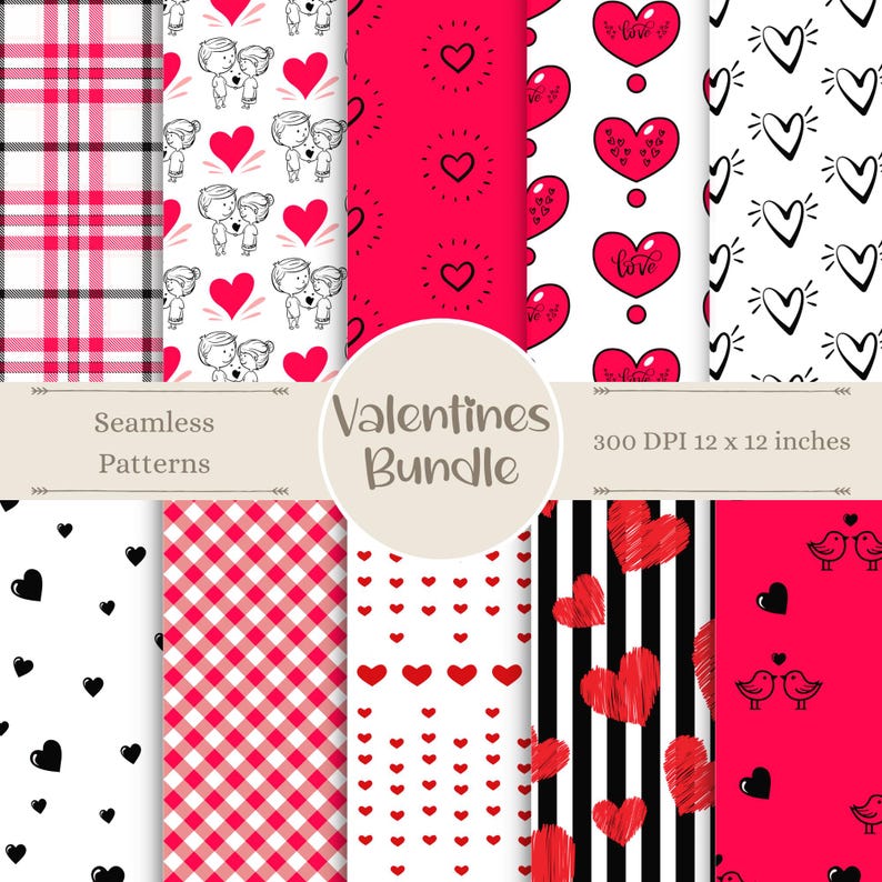 Valentines Day Digital Pattern Bundle Q40 | Love Seamless Paper ...