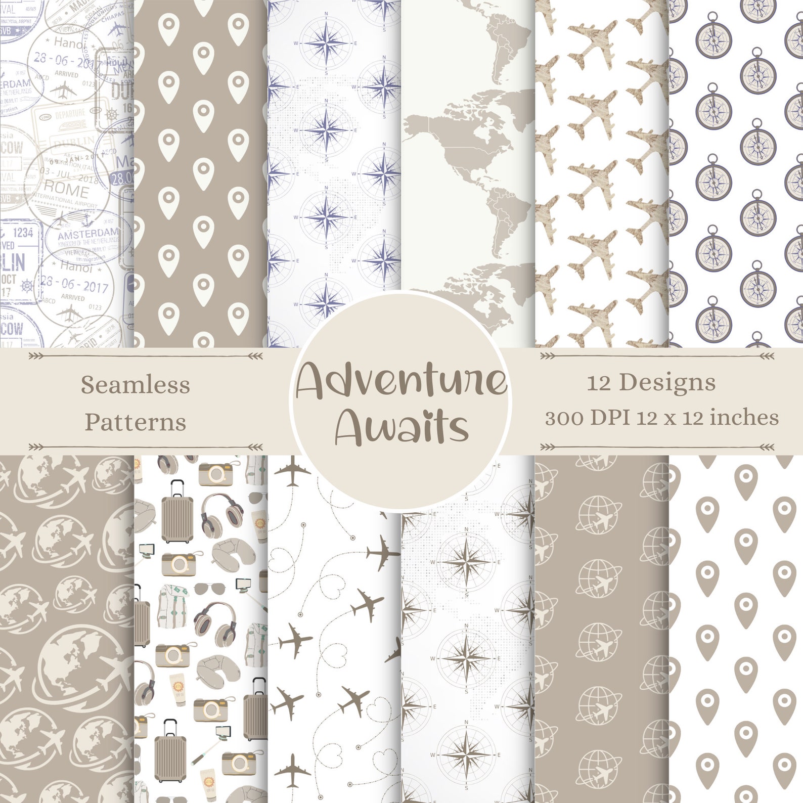 Adventure Digital Designs | Plane Seamless Patterns | Travel Scrapbook ...