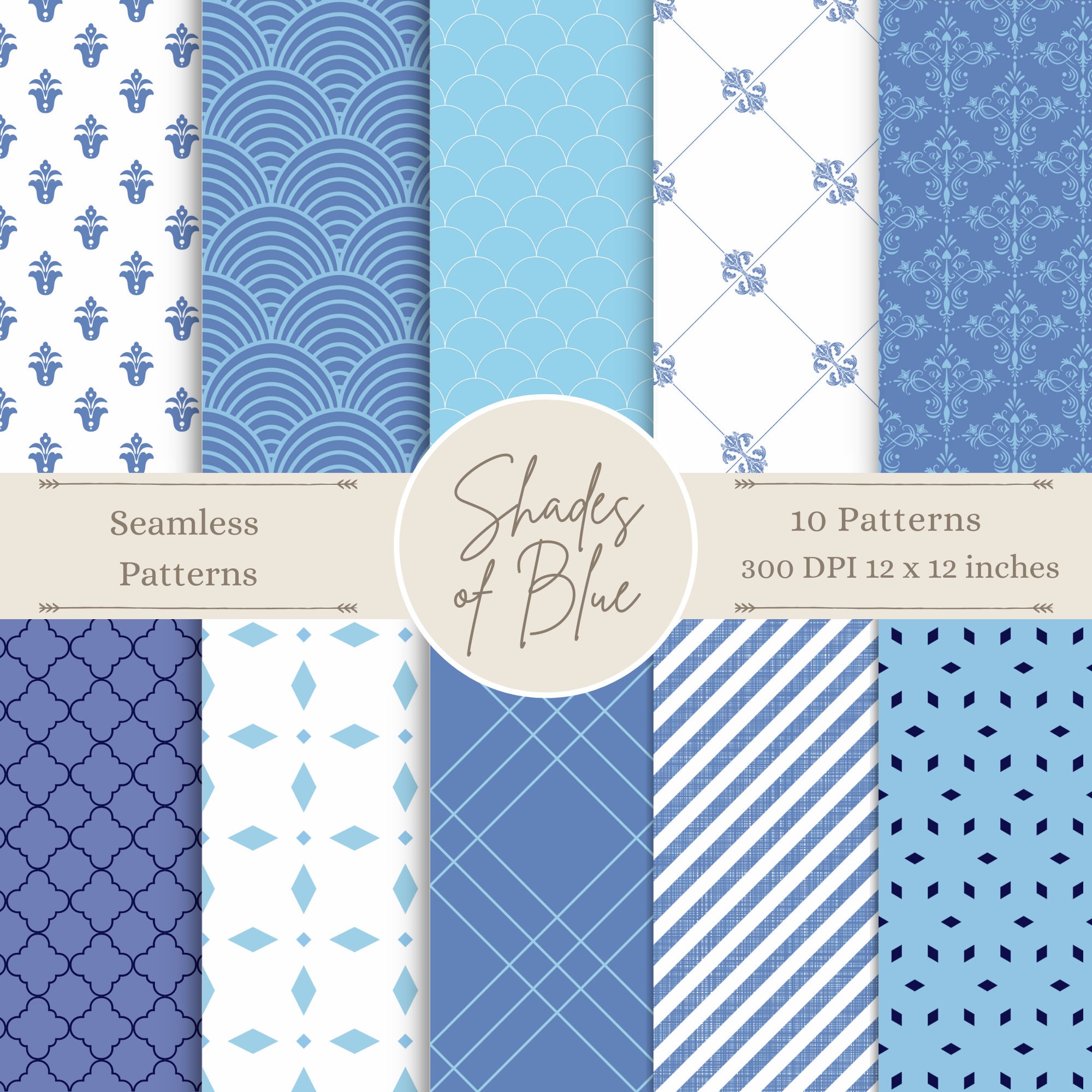 Shades of Blue Digital Paper Colorful Seamless Light Blue Art Scrapbook ...