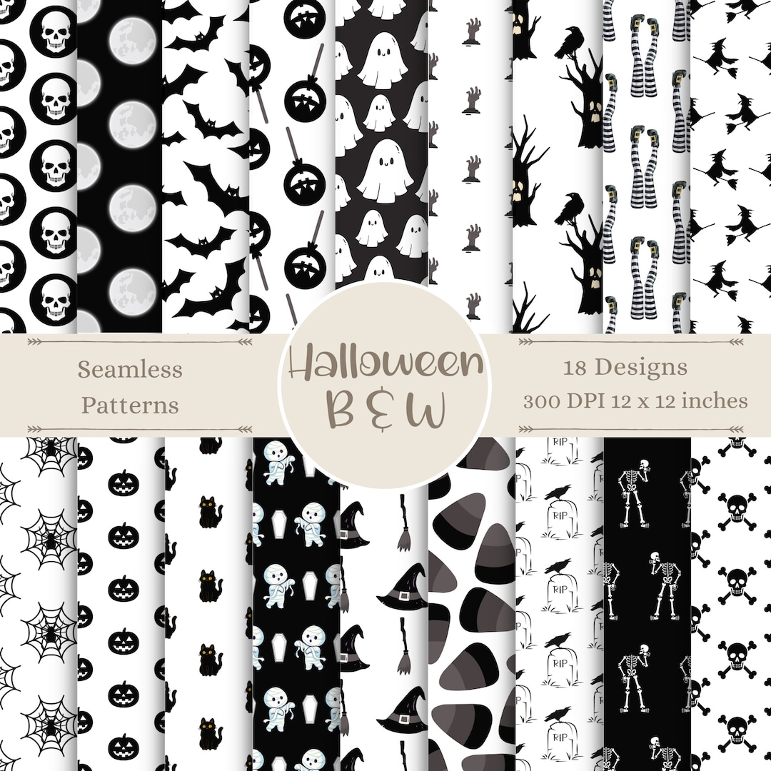 Halloween Digital Paper | Black & White Seamless Patterns | Ghosts ...