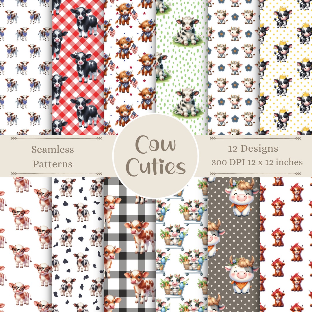 Cute Cows Digital Designs | Calf Scrapbook Craft Paper | Baby Cows ...