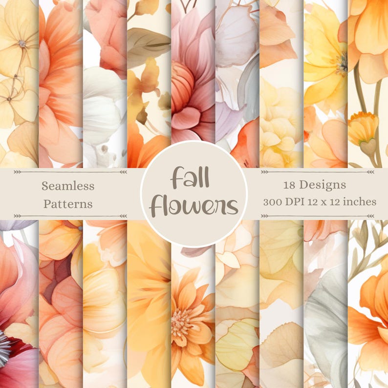 Fall Flowers Digital Patterns | Watercolor Seamless Paper | Autumn ...