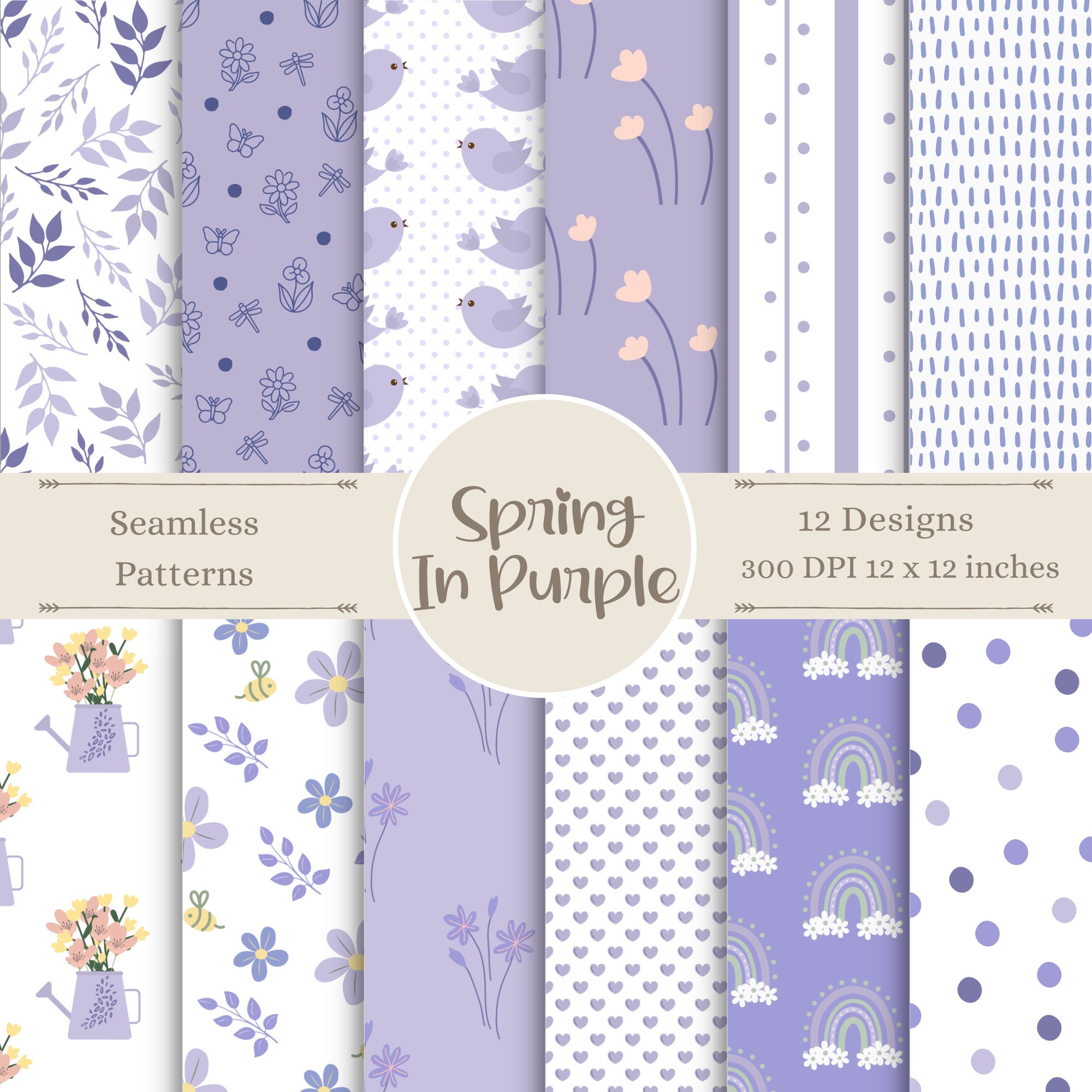 Spring Digital Patterns | Floral Purple Seamless Paper| Bloom Scrapbook ...