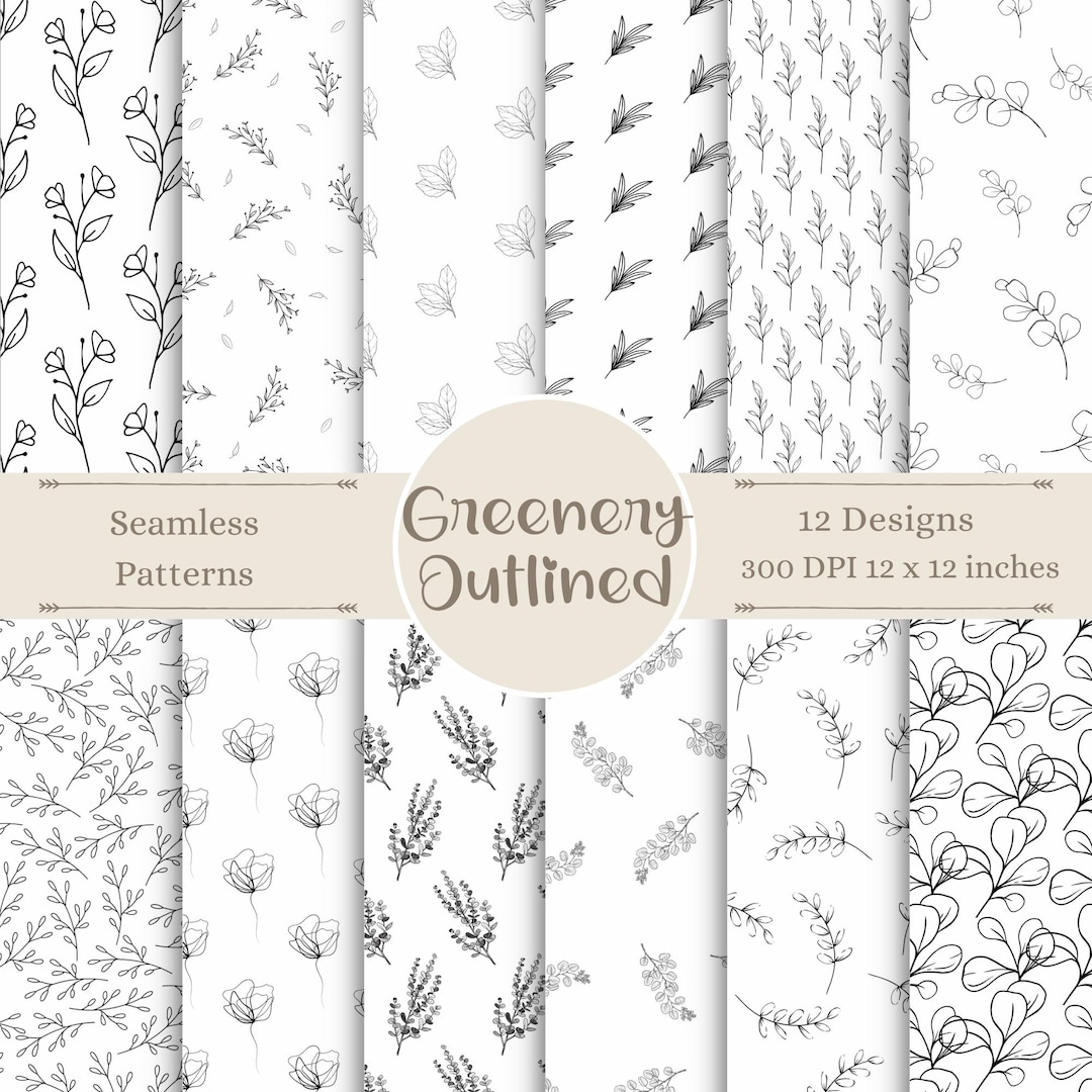 Greenery Outline Digital Designs | Autumn Leaves Scrapbook Paper ...