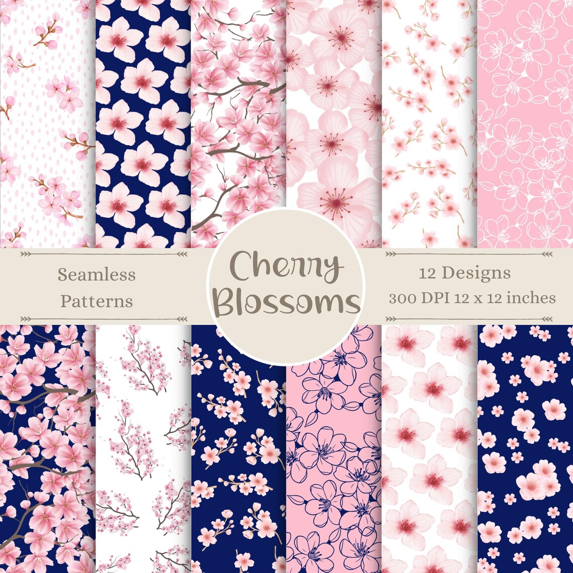 Cherry Blossom Digital Paper | Floral Seamless Patterns | Bloom Images ...