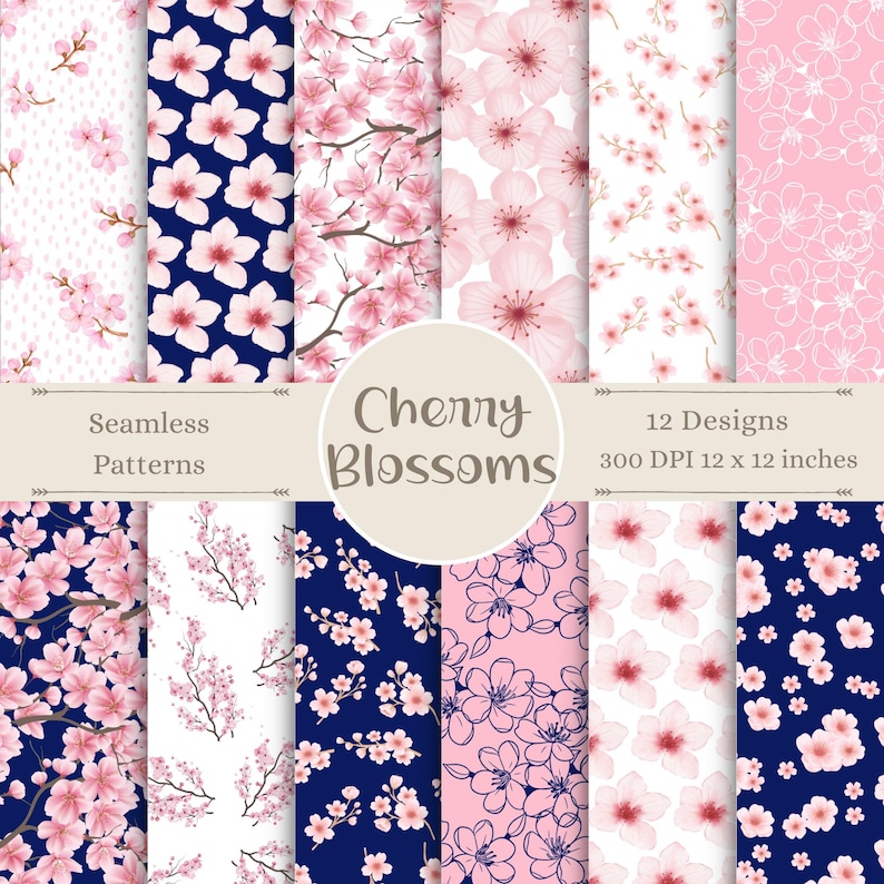 Cherry Blossom Digital Paper Floral Seamless Patterns Bloom Images ...