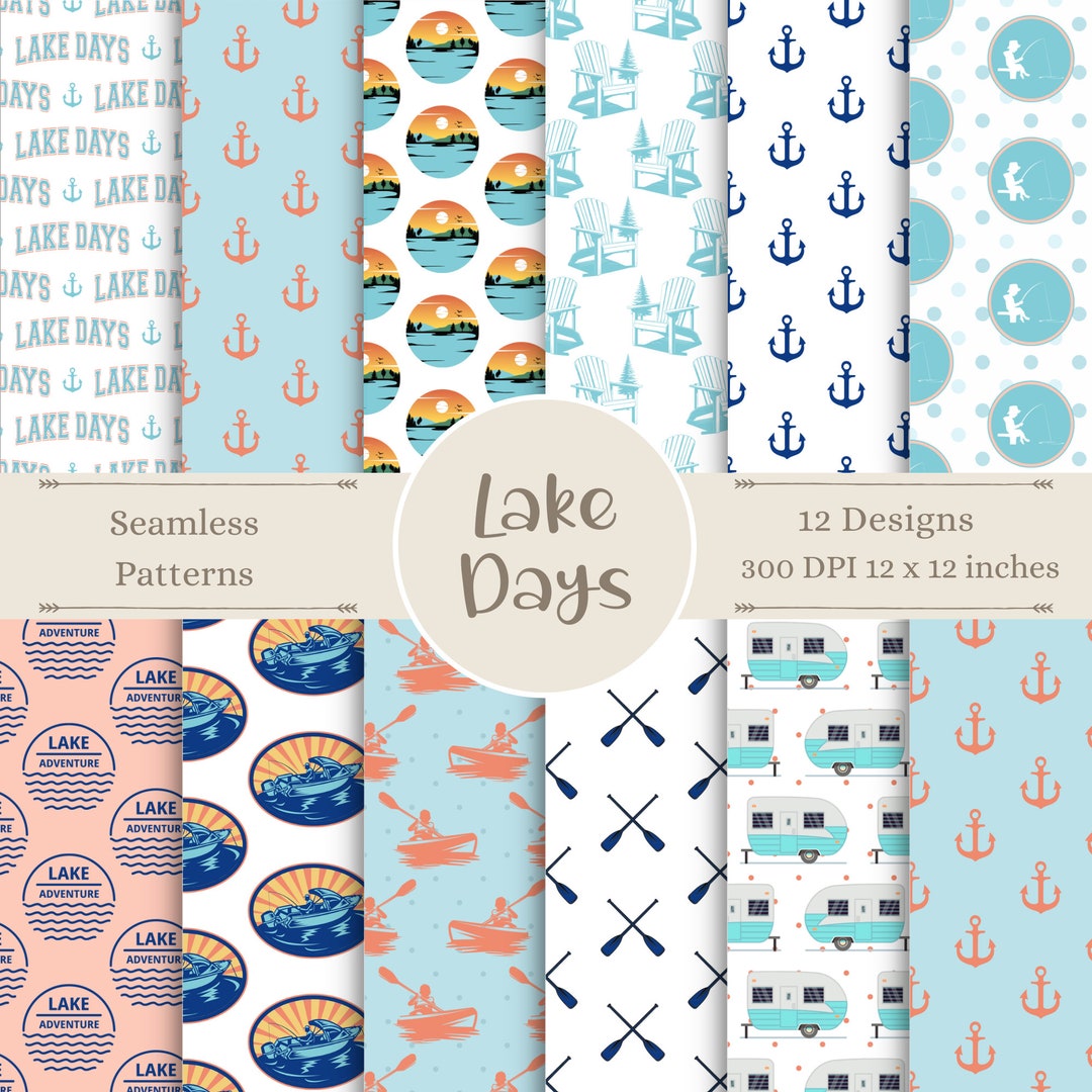 Lake Days Digital Patterns | Boating Seamless Paper | Boating & Water ...