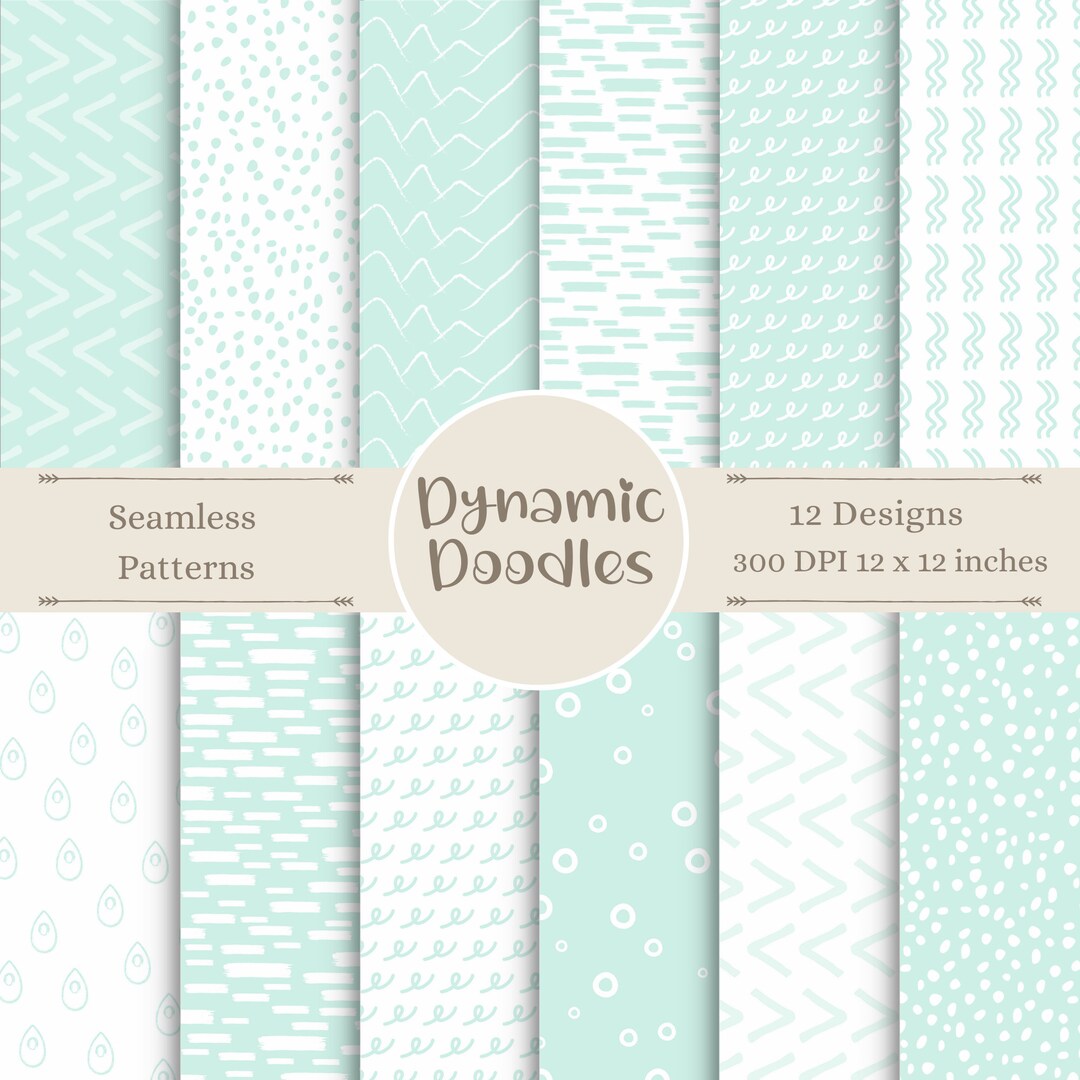 Doodle Mint Digital Design | Illustration Seamless Patterns | Printable ...