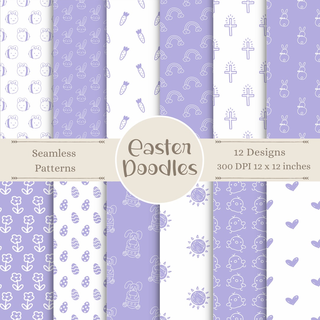Easter Doodle Digital Design | Purple Scrapbook Craft Paper | Hand ...