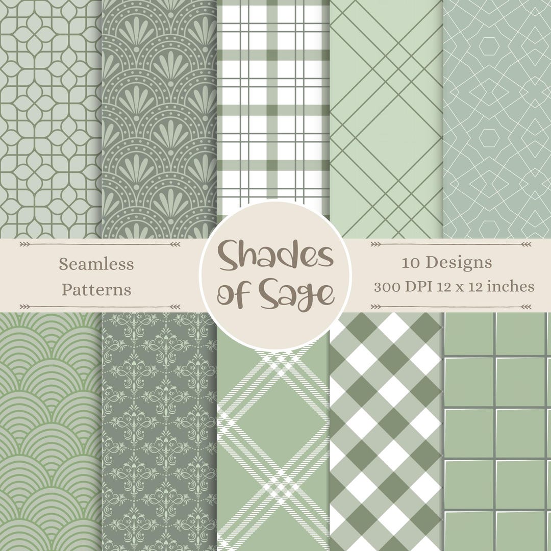 Shades of Sage Digital Paper | Colorful | Seamless | Light Green Art ...