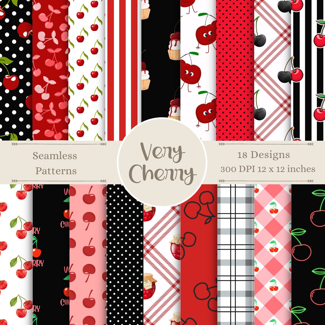 Very Cherry Digital Patterns | Cherries Seamless Paper | Scrapbook ...