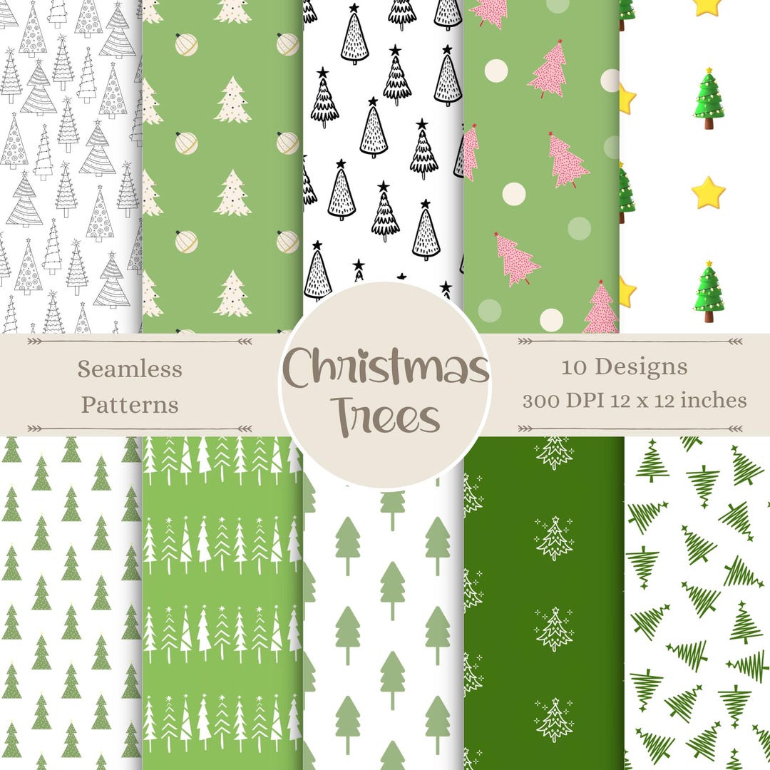 Christmas Tree Digital Seamless Patterns | Holiday Scrapbook Craft ...