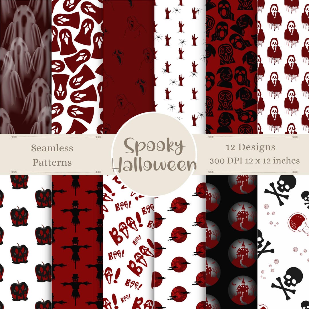 Spooky Halloween Digital Patterns | Scary Ghosts Seamless Paper | Trick ...