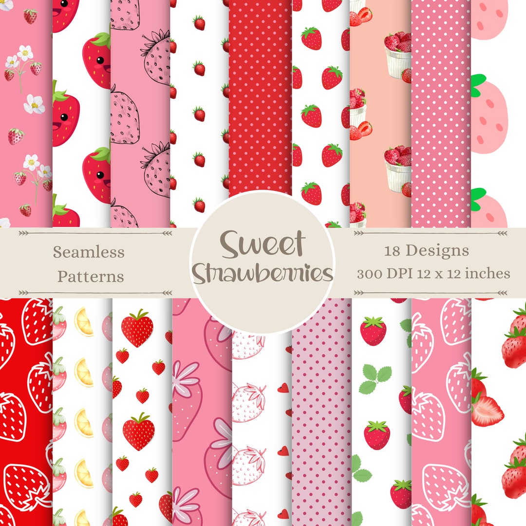 Sweet Strawberries Digital Patterns | Strawberry Seamless Paper ...