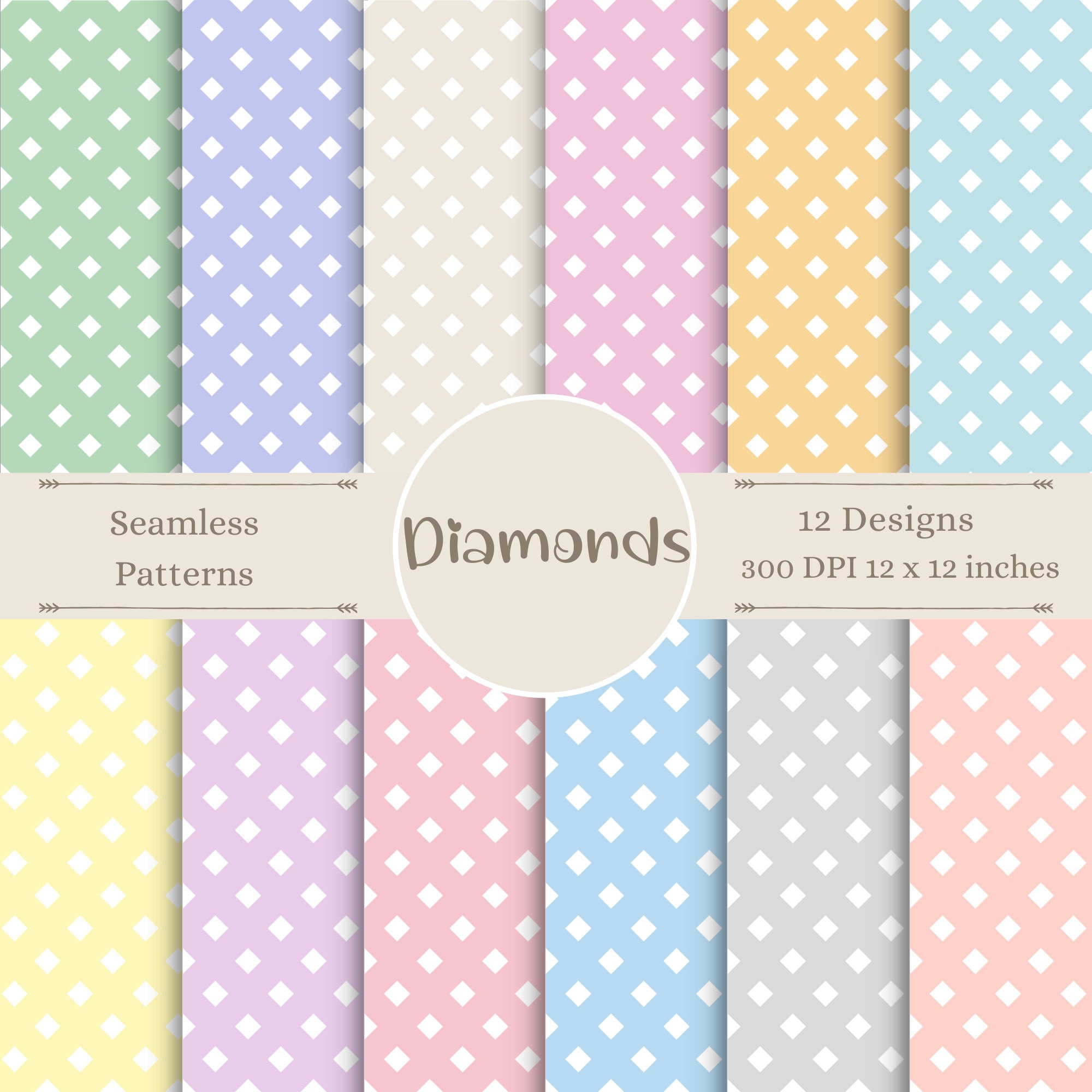 Diamond Shape Digital Designs | Colorful Scrapbook Craft Paper | Pastel ...