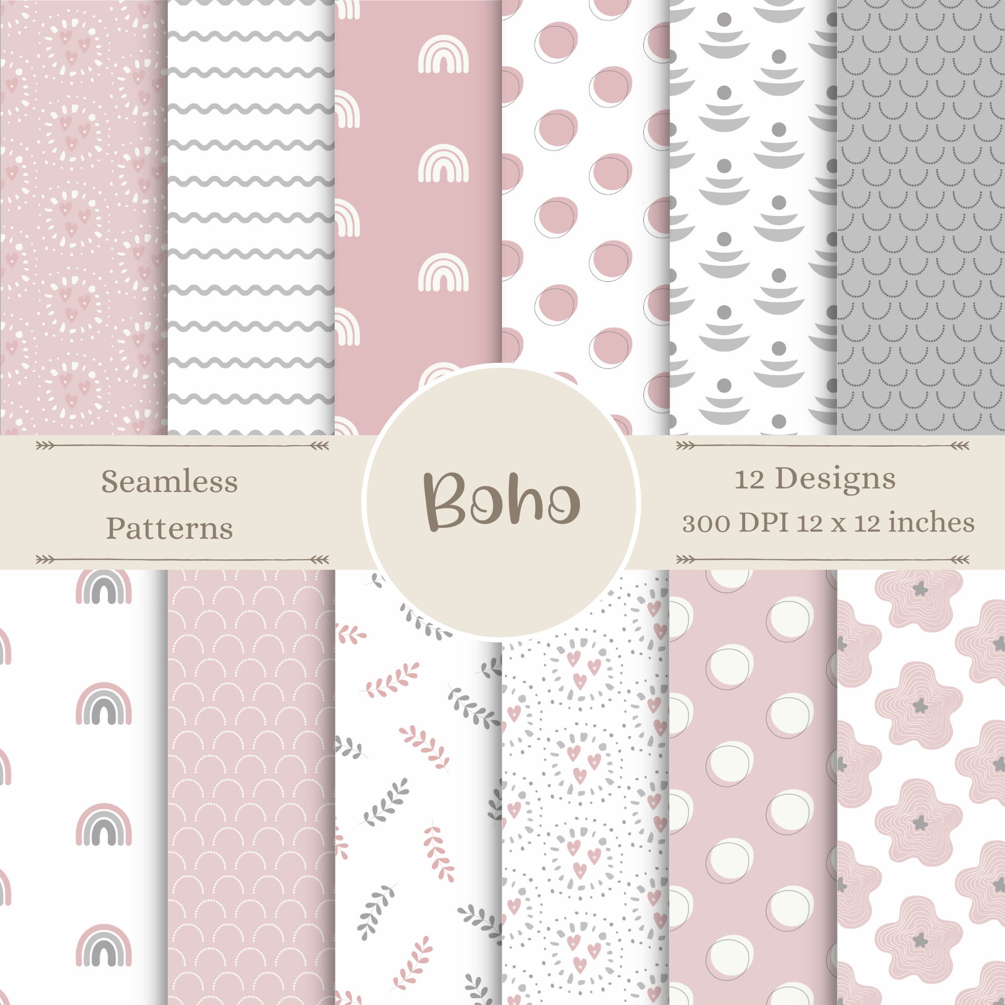 Boho Blush Digital Designs | Bohemian Seamless Patterns | Abstract ...