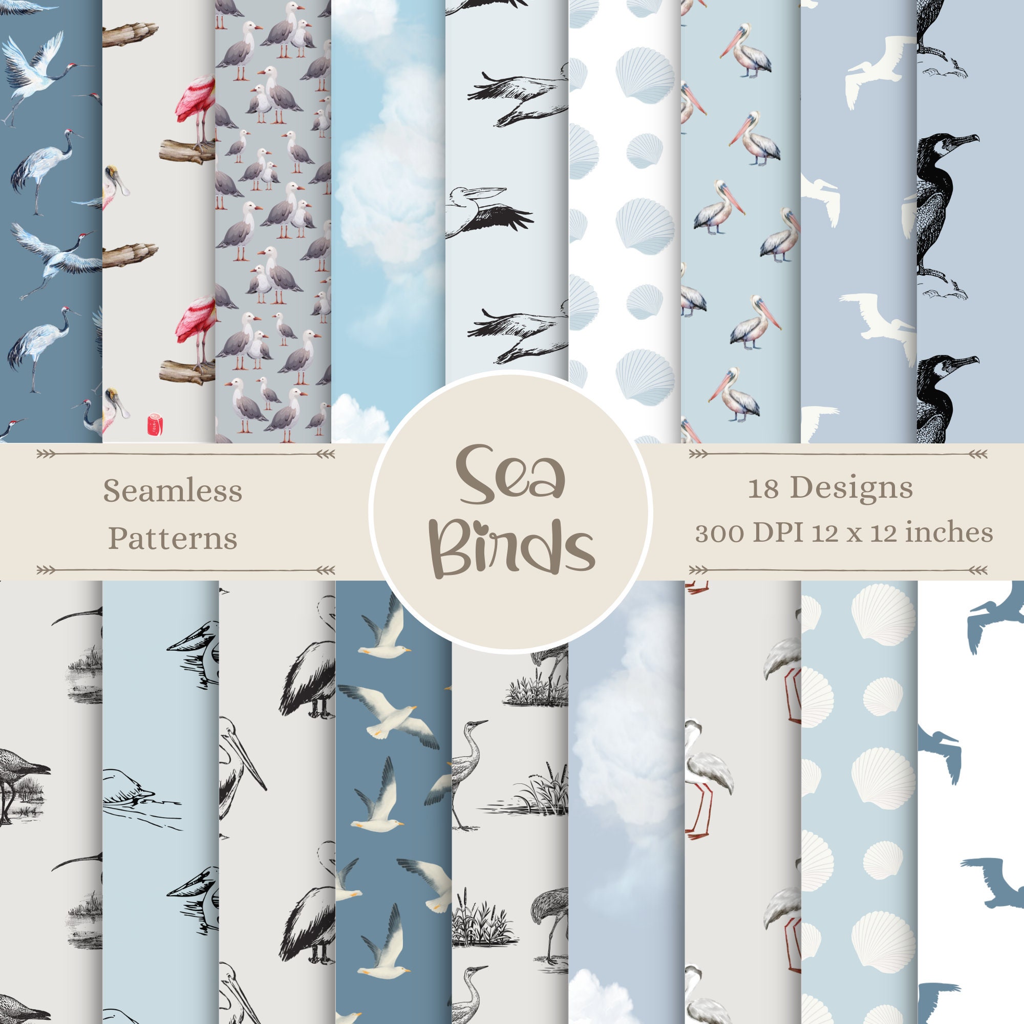 Sea Birds Digital Patterns | Birds Seamless Paper | Sea Scrapbook ...