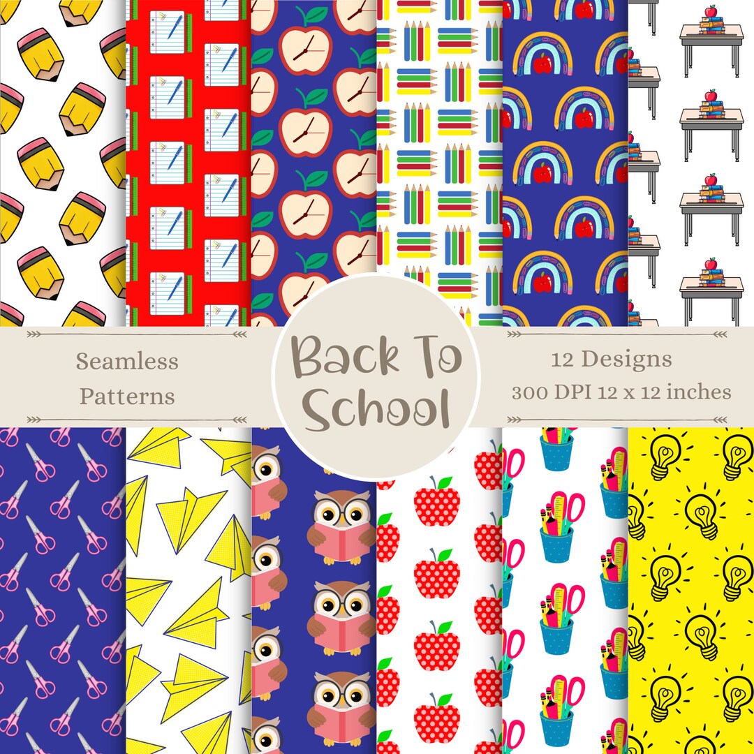 Back to School Digital Patterns | Classroom Seamless Paper | Teacher ...