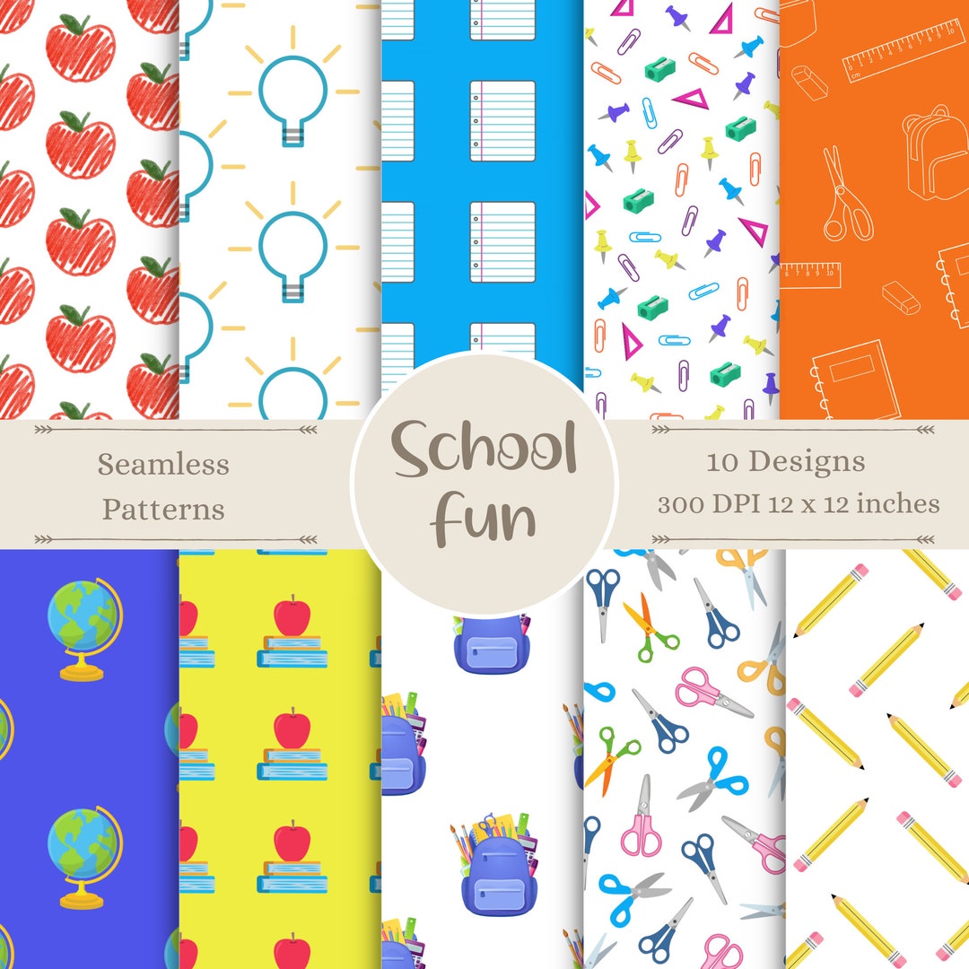 School Digital Patterns | Back to School Seamless Paper | Teacher ...