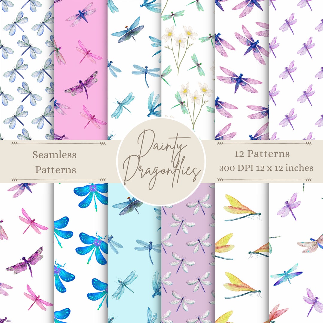 Dragonfly Digital Patterns Animal Seamless Paper Colorful Scrapbook ...