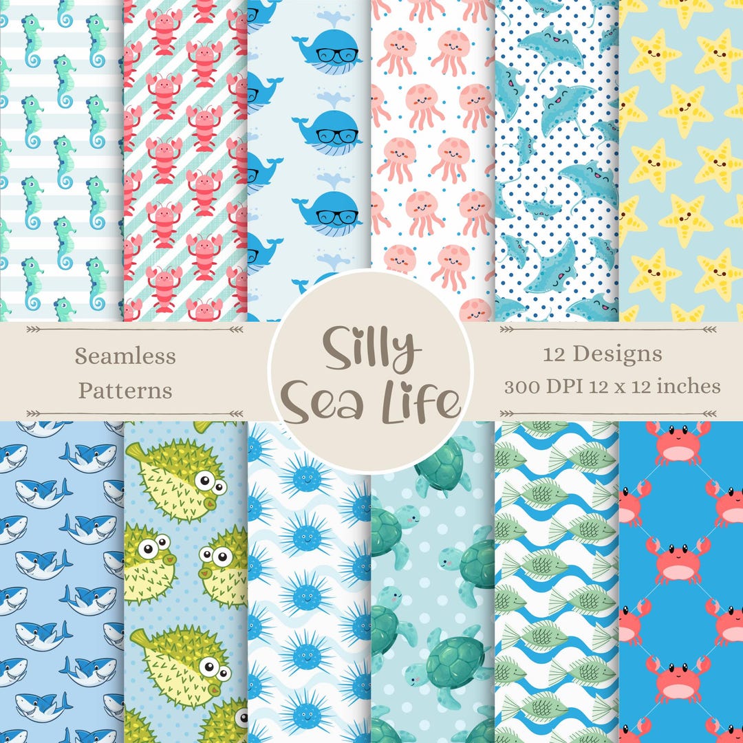 Sea Life Digital Designs | Sea Creature Scrapbook Craft Paper | Animal ...