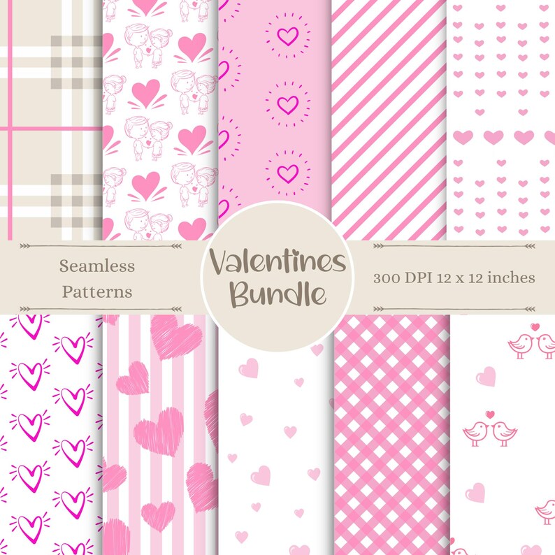 Valentines Day Digital Pattern Bundle Q40 | Love Seamless Paper ...