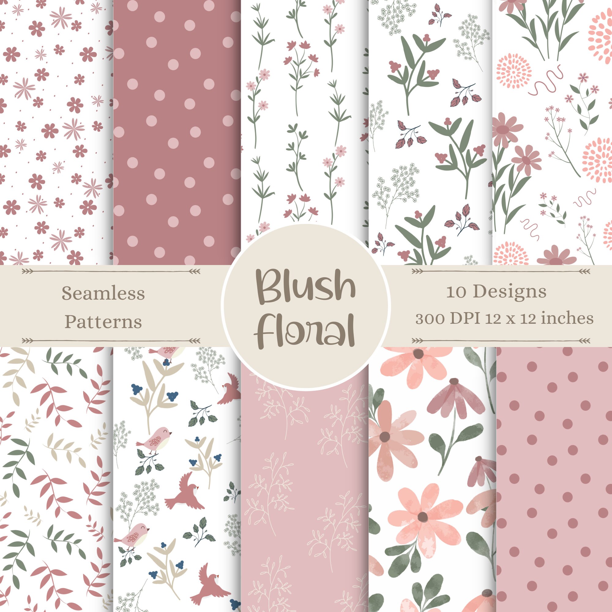 Blush Floral Digital Paper | Flower Seamless Patterns | Blossom ...