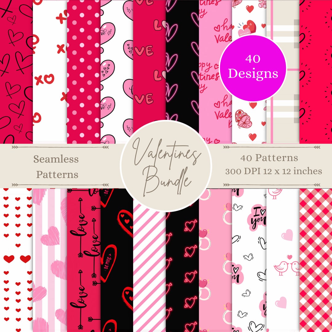 Valentines Day Digital Pattern Bundle Q40 Love Seamless Paper Adoring ...