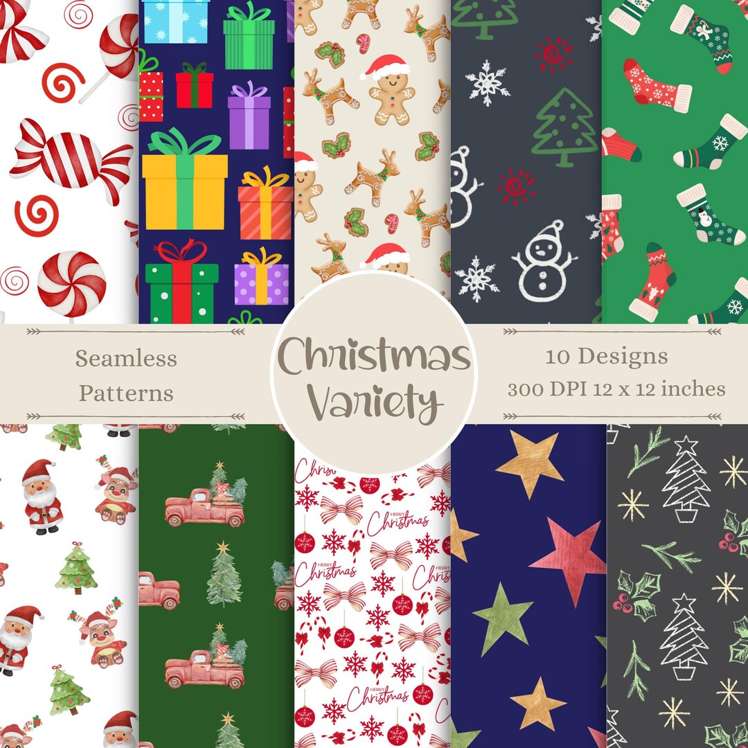 Merry Christmas Digital Paper | Holiday Season Seamless Patterns | Xmas ...
