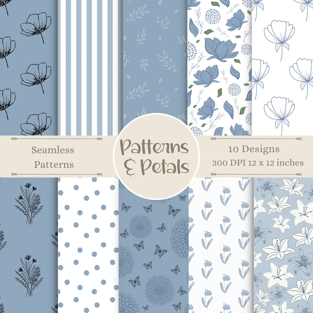Patterns & Petals Digital Designs | Blue Floral Seamless Prints ...