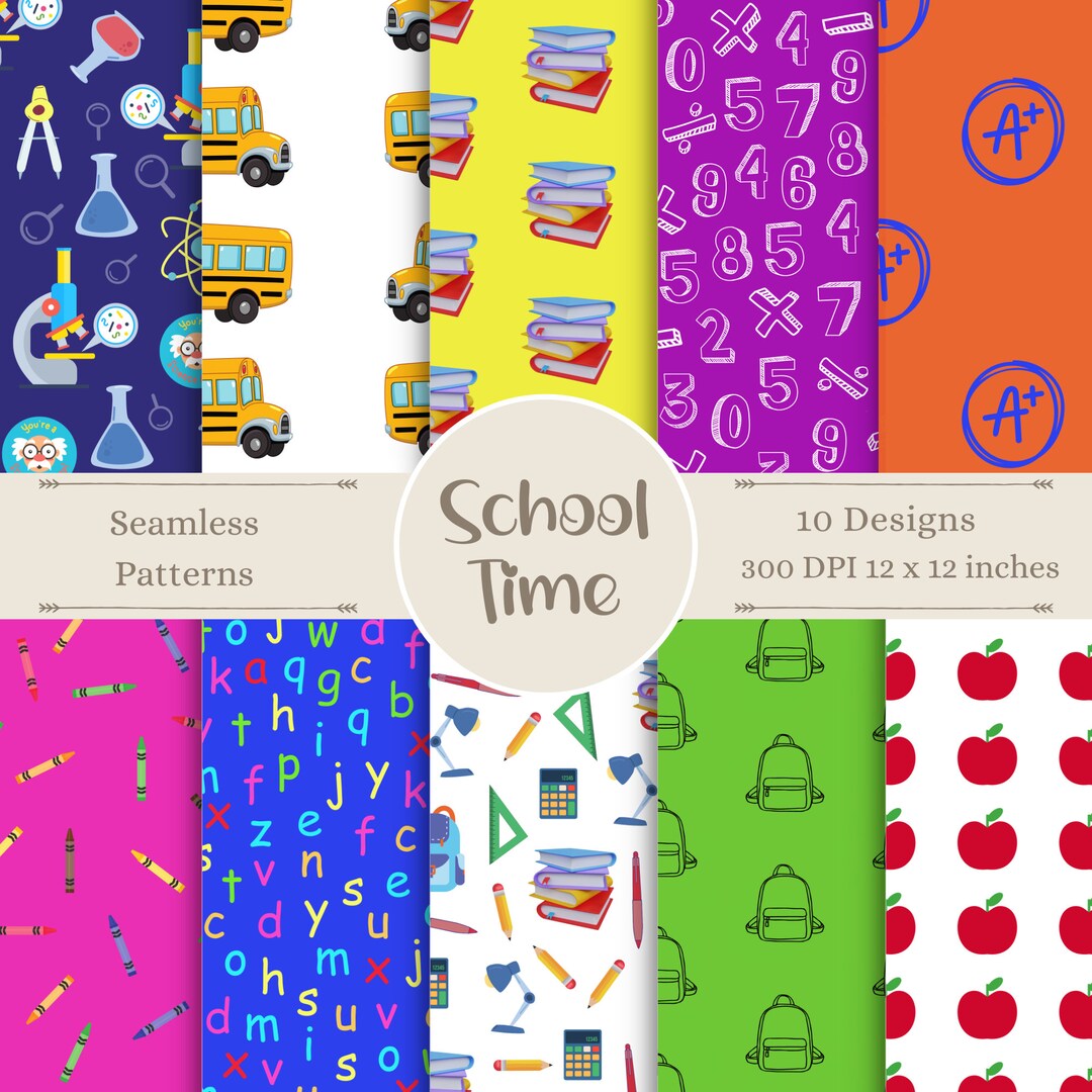 School Digital Patterns | Back to School Seamless Paper | Teacher ...