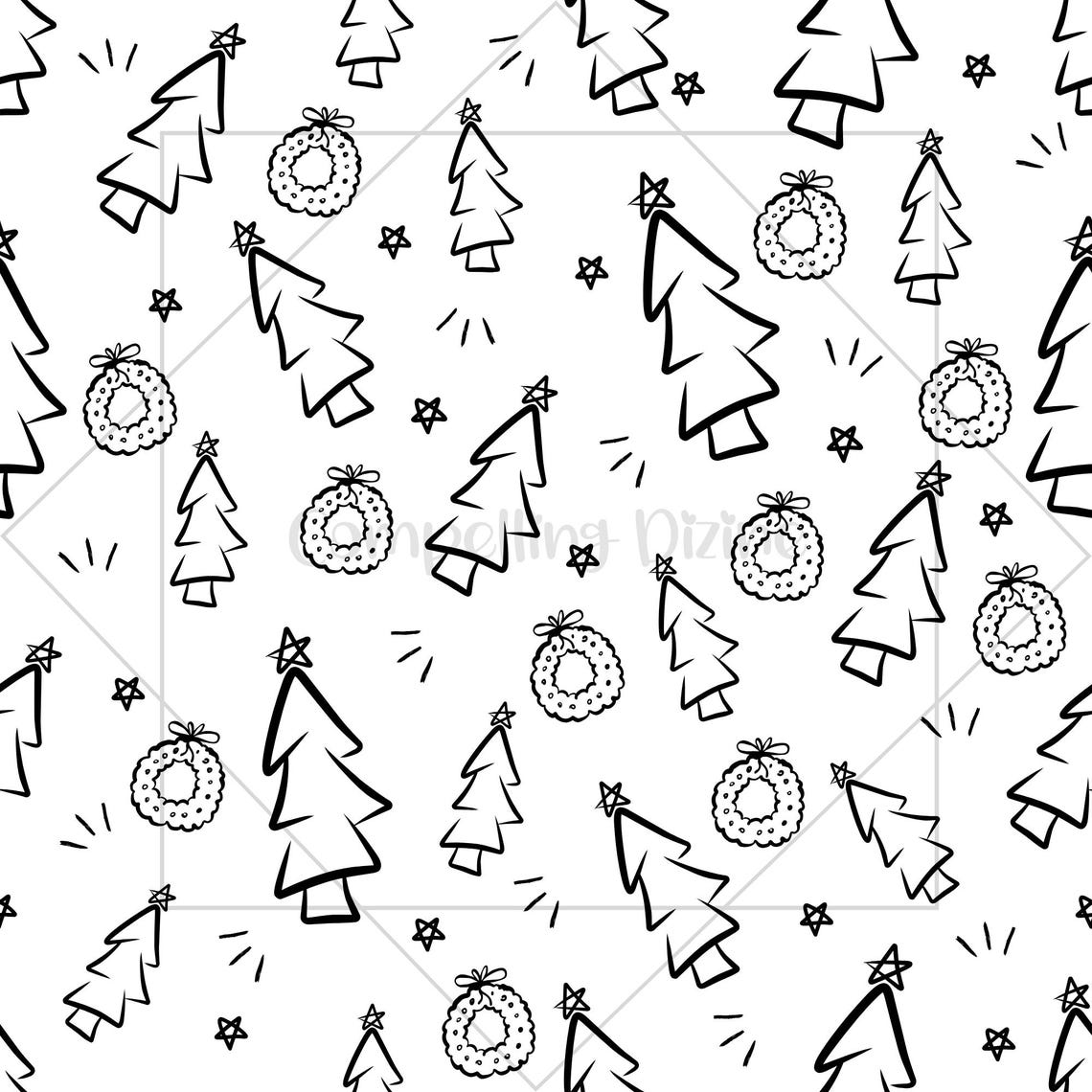 Christmas Black-white Doodle Digital Designs | Illustration Seamless ...
