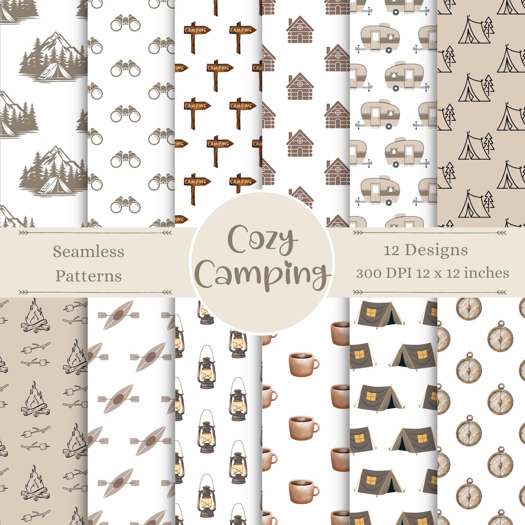 Cozy Camping Digital Designs | Campsite Scrapbook Paper | Outdoor ...