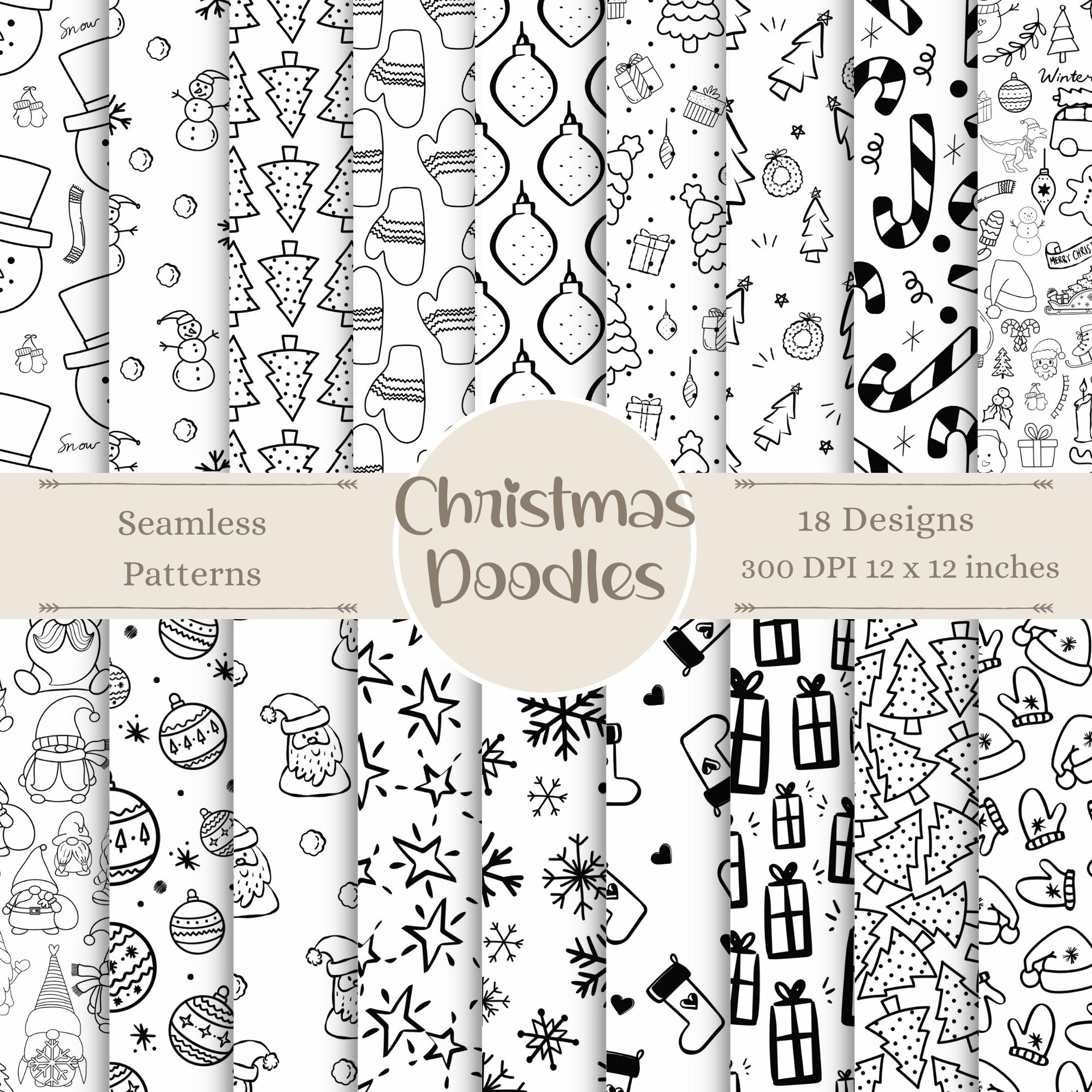 Christmas Black-white Doodle Digital Designs | Illustration Seamless ...