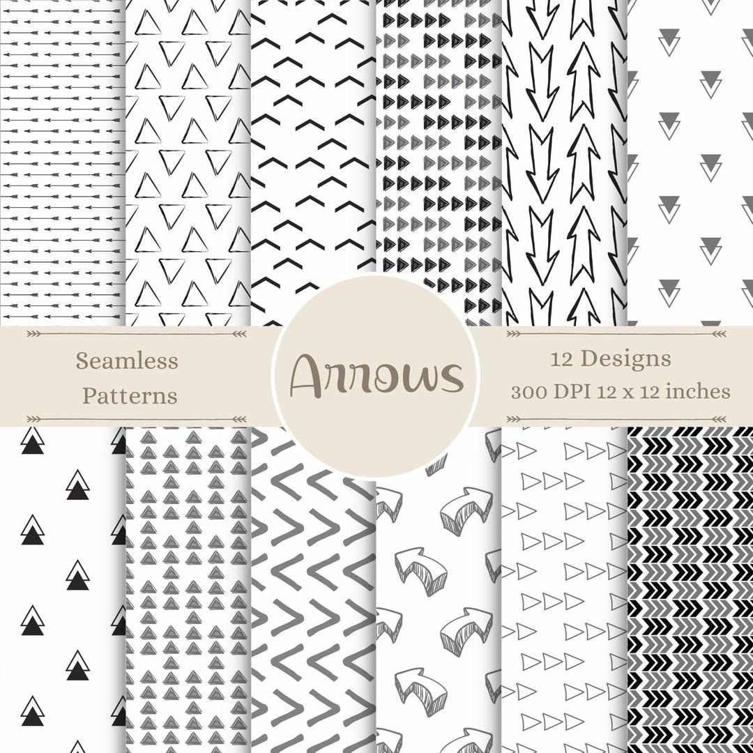 Arrow Digital Paper | Black and White Seamless Patterns | Gray Shapes ...