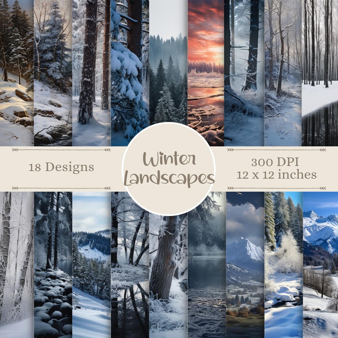 Winter Landscape Digital Patterns | Winter Paper | Scenery Prints ...