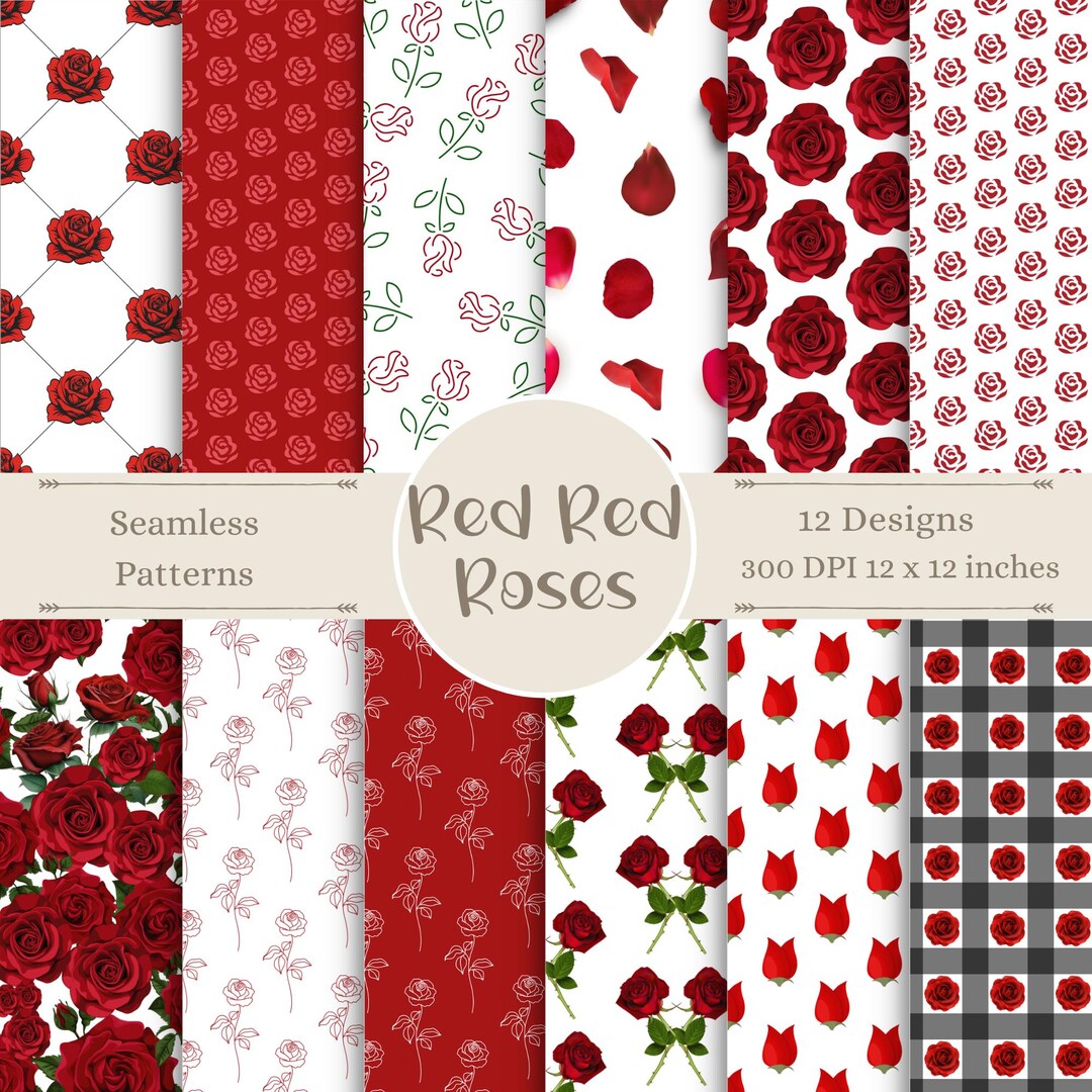 Red Roses Digital Paper | Floral Seamless Patterns | Bloom Images ...
