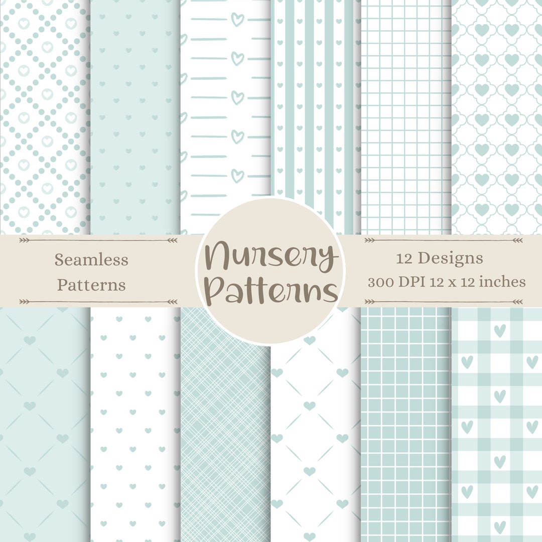Nursery Digital Designs | Teal Hearts Seamless Patterns | Newborn ...