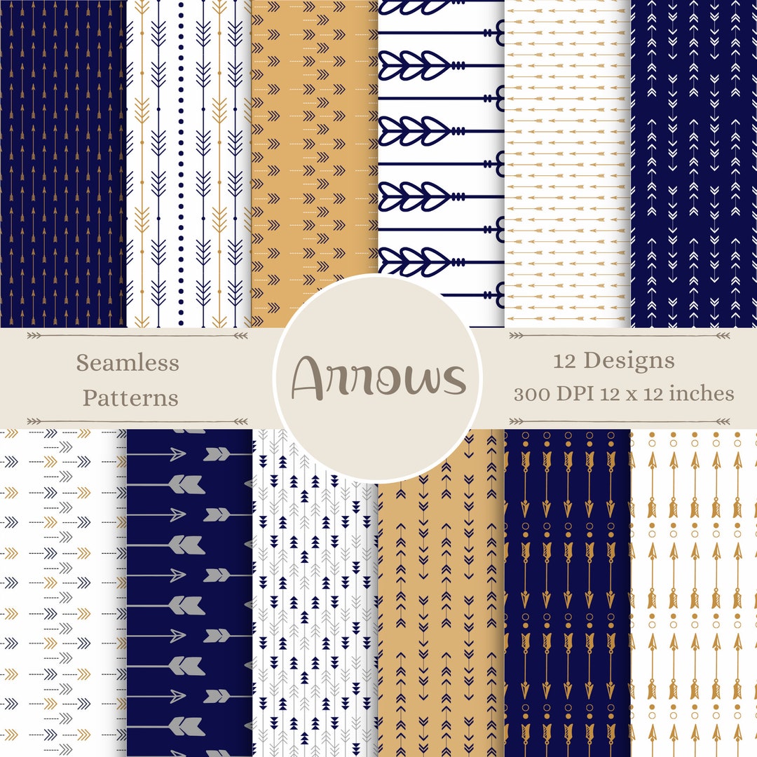 Arrow Digital Paper |navy Tribal Seamless Patterns |navy Gold Archery ...