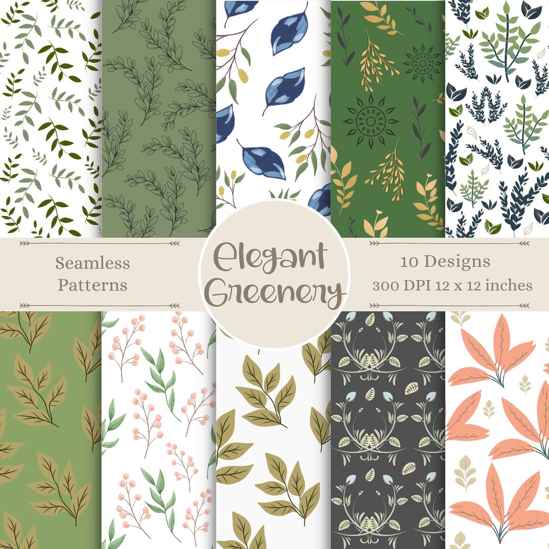 Elegant Greenery Digital Paper | Leaves Seamless Paper | Leafy Vine ...
