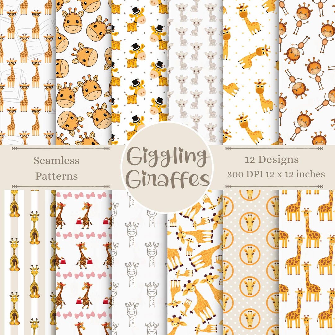 Giggling Giraffes Digital Seamless Patterns | Animal Scrapbook Craft ...