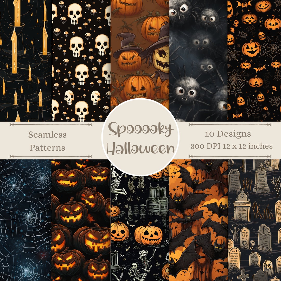 Halloween Digital Designs | Spooky Images | Horror Seamless Patterns ...