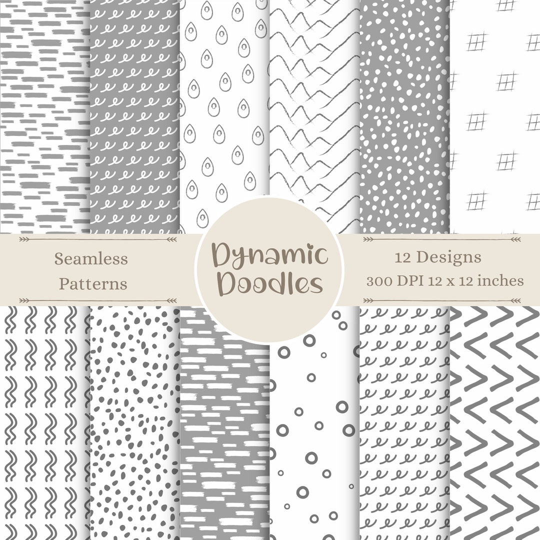 Doodle Gray Digital Designs | Seamless Pattern Illustrations ...