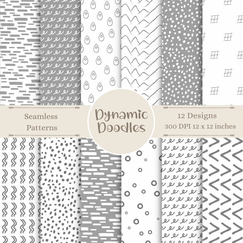 Doodle Gray Digital Designs | Seamless Pattern Illustrations ...