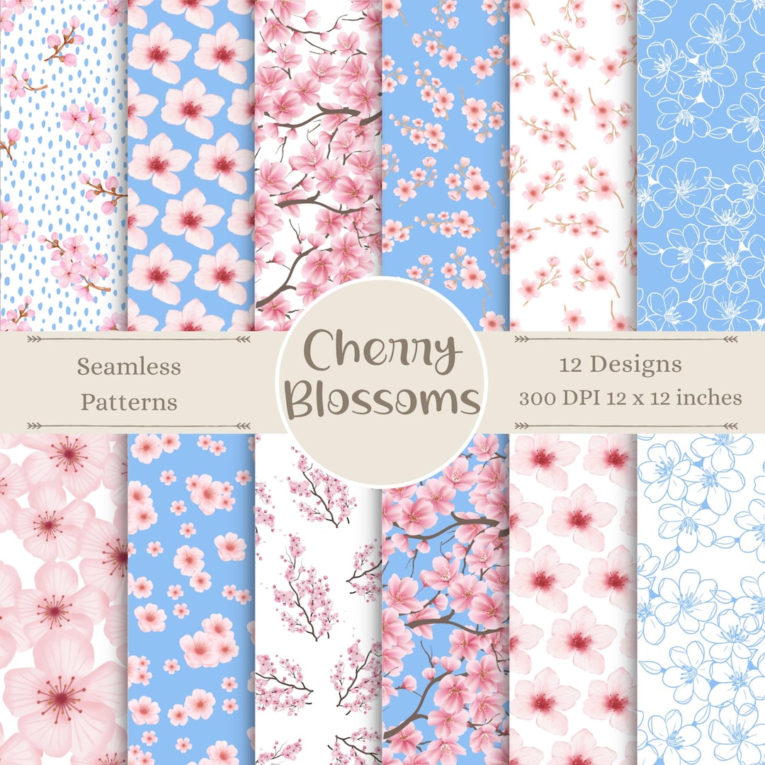 Cherry Blossom Digital Paper | Floral Seamless Patterns | Bloom Images ...