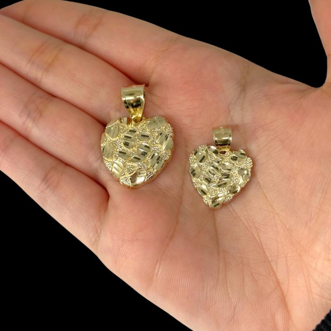 10k Real Solid Gold Heart Shape Nugget Pendant, 10k Nugget Pendant ...