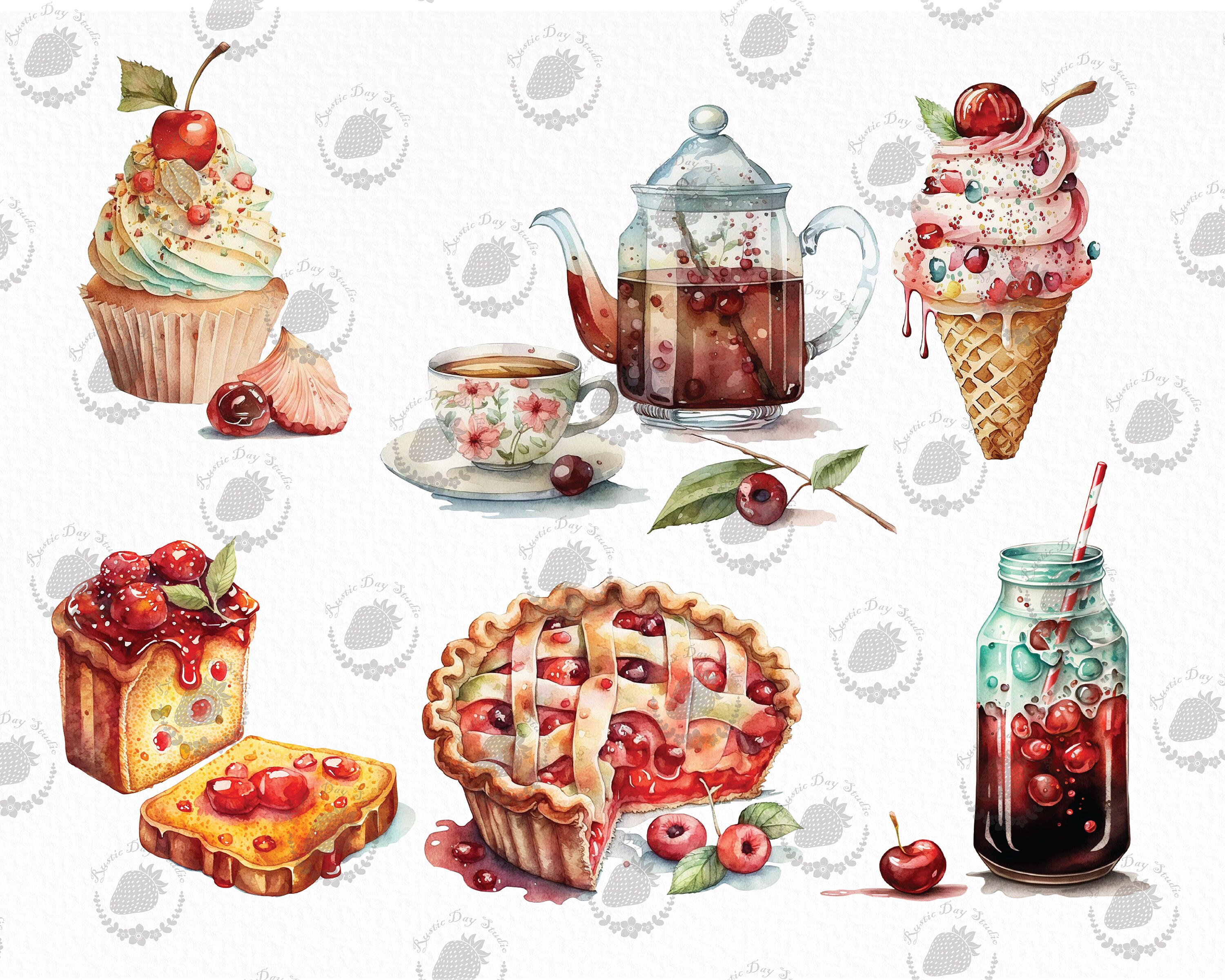 Watercolor Cherry Watercolor Cherry Clipart Bundle Vibrant Cherries ...