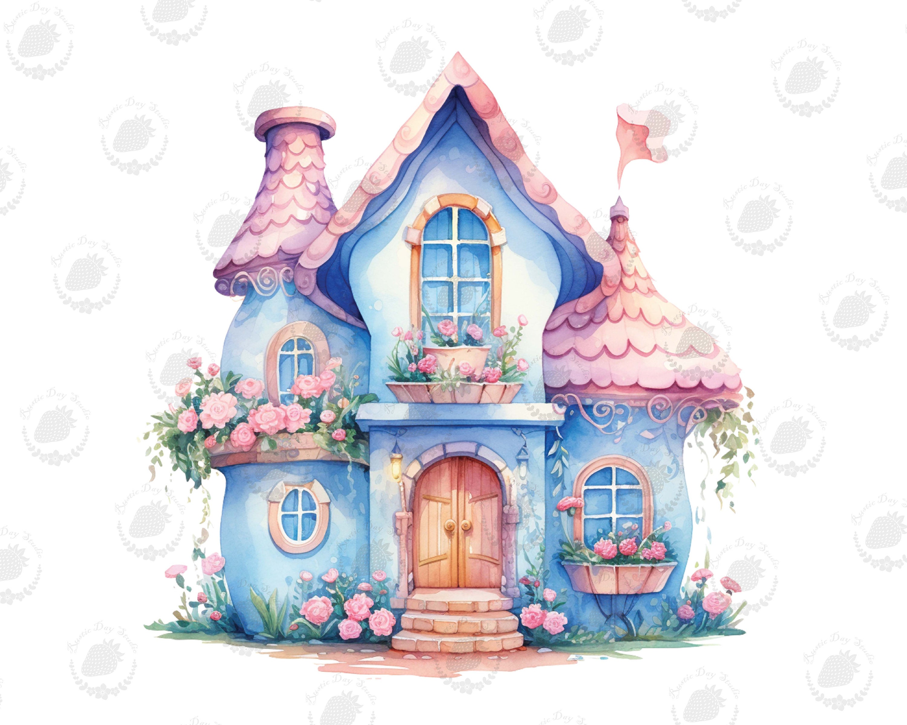Watercolor Cute Pastel Fairy House Watercolor Clipart Fantasy Clipart ...